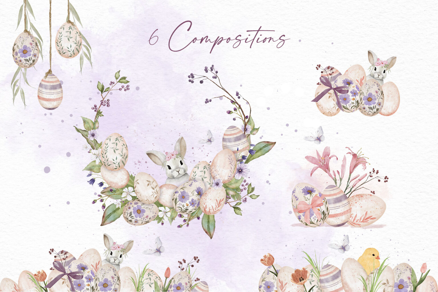 Floral Easter Eggs Clipart Set | Elegant Easter Graphics