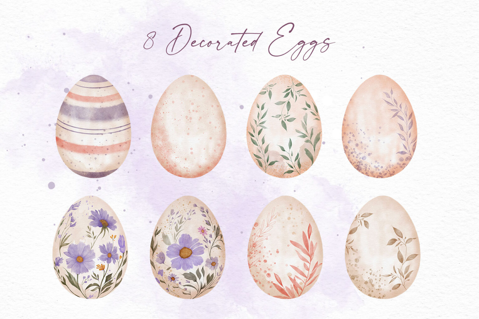 Floral Easter Eggs Clipart Set | Elegant Easter Graphics